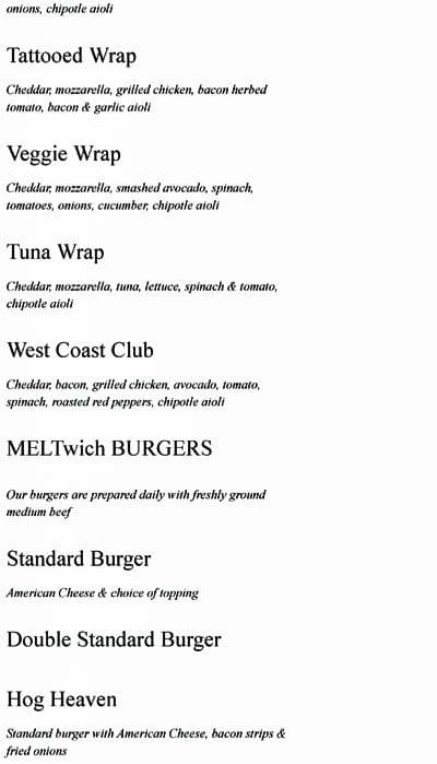 Menu at Melt Grilled Cheese restaurant, Mississauga, 154 Queen Street South