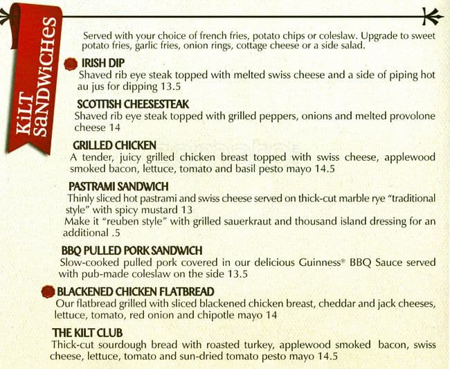 Menu au Tilted Kilt Pub and Eatery, Richmond Hill, 157 York Blvd