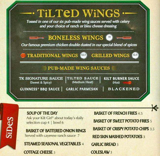 Menu at Tilted Kilt Pub and Eatery, Richmond Hill, 157 York Blvd