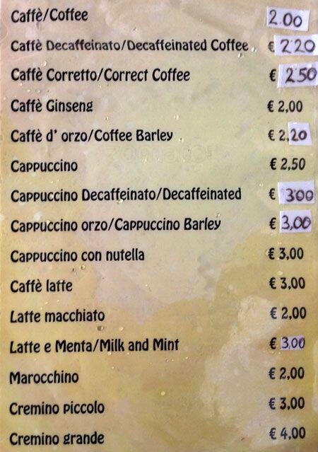 Speisekarte von Bar Tabacchi Pappagone di Francesconi Monica, ROM