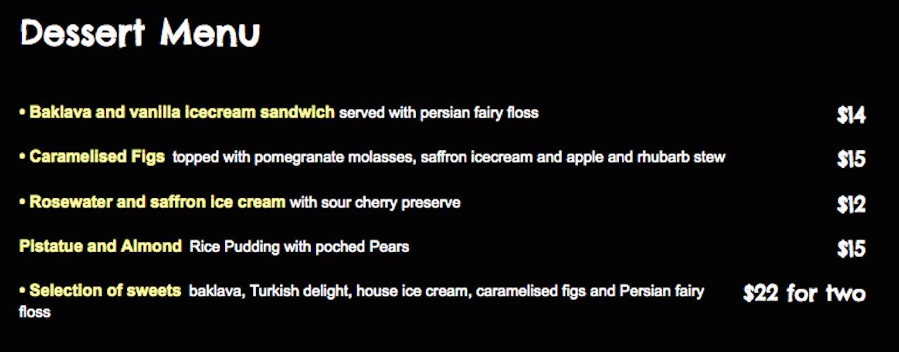 Menu at Raffi's restaurant, North Willoughby