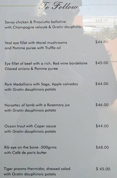 Menu at La Vue Waterfront Restaurant, Brisbane City