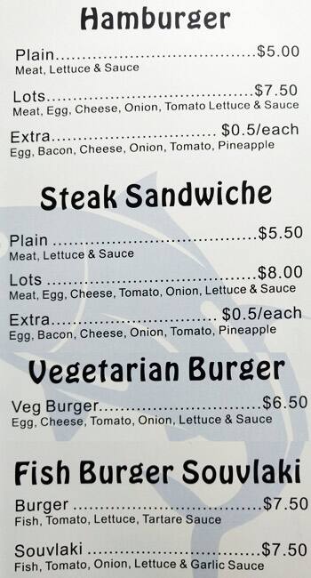 Menu at Atlantic Seafood restaurant, Balwyn North