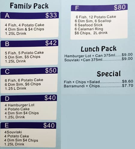 Menu at Atlantic Seafood restaurant, Balwyn North