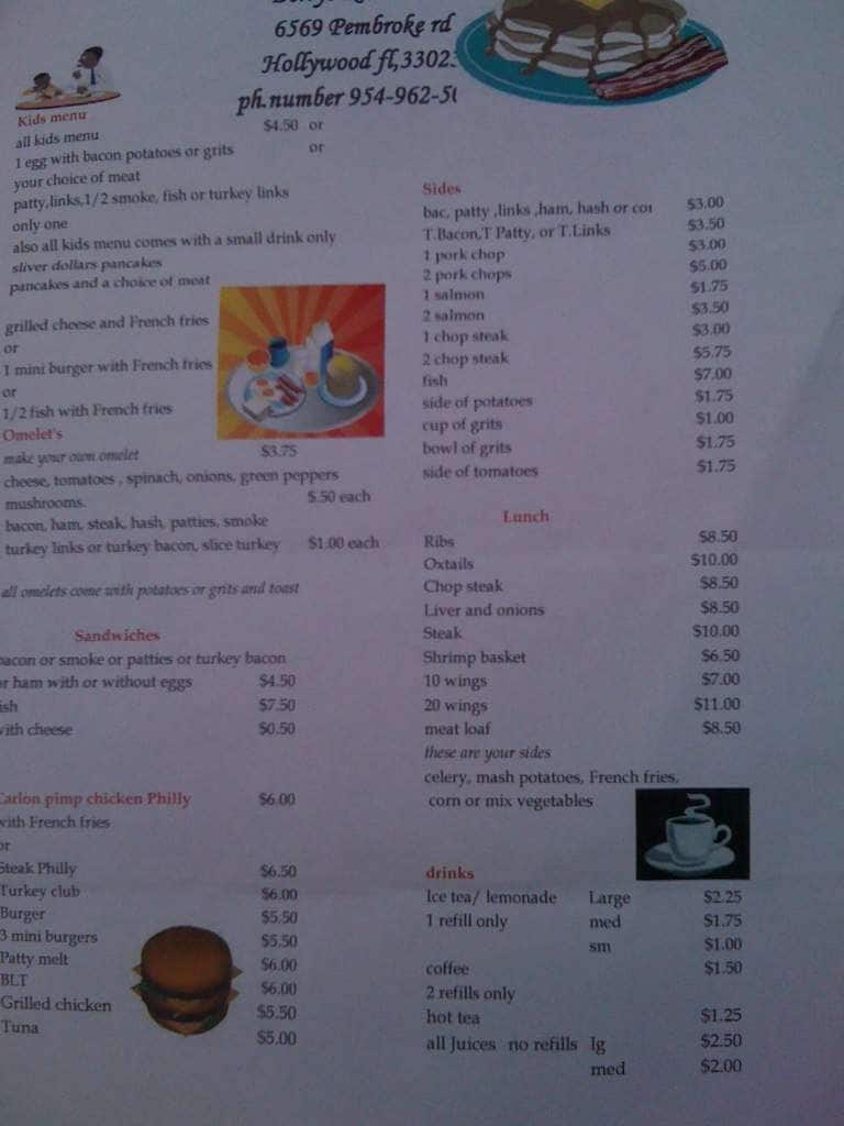 Menu at Derry's Family Restaurant, Hollywood