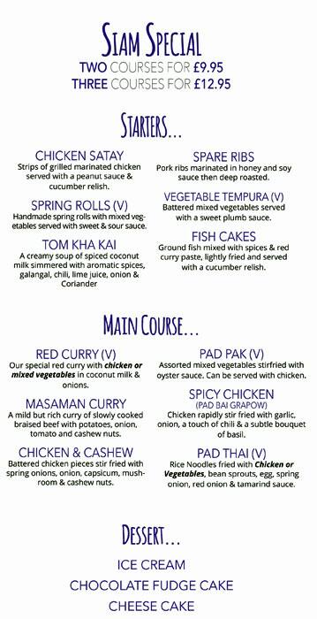 Menu at Star of Siam at The Highfield Hotel restaurant, Houghton le ...
