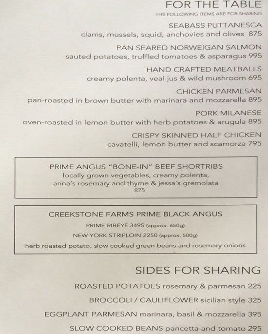 Menu at Tavolata restaurant, Cebu City, ayala center