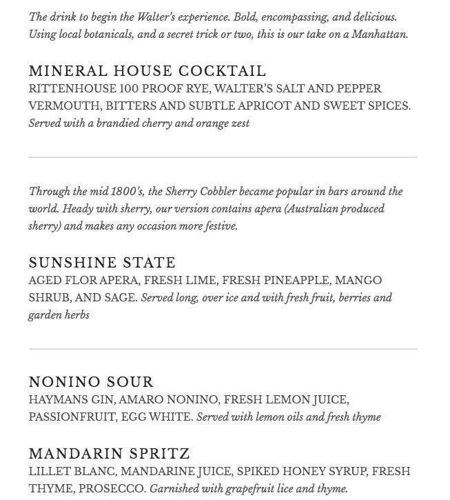 Menu at Walter's Steakhouse and Wine Bar, Brisbane City