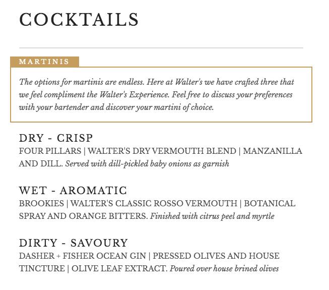 Menu at Walter's Steakhouse and Wine Bar, Brisbane City