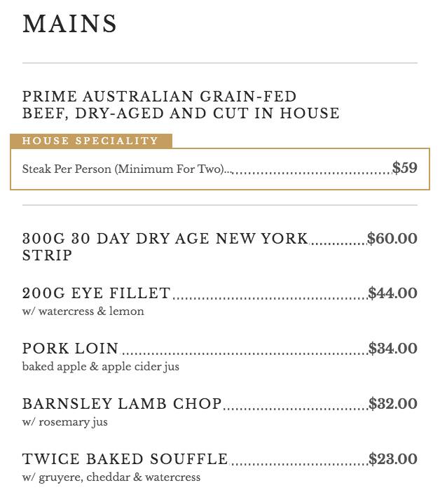 Menu at Walter's Steakhouse and Wine Bar, Brisbane City