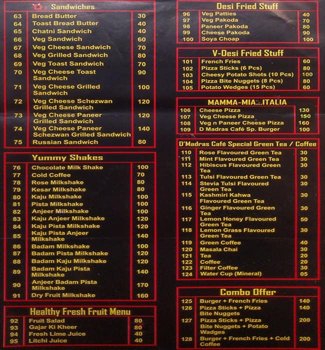 Menu at D'Madras Cafe, Navi Mumbai