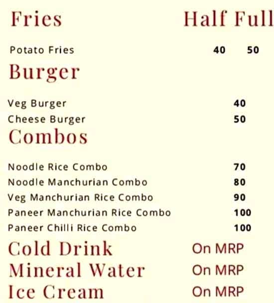Menu of AJ Cafe and Bakery, Transport Nagar, Lucknow