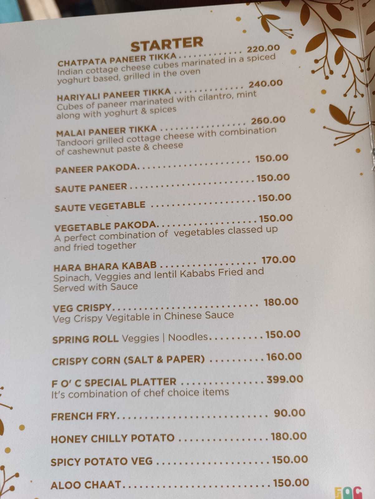 Menu at Food O' Clock, Kota
