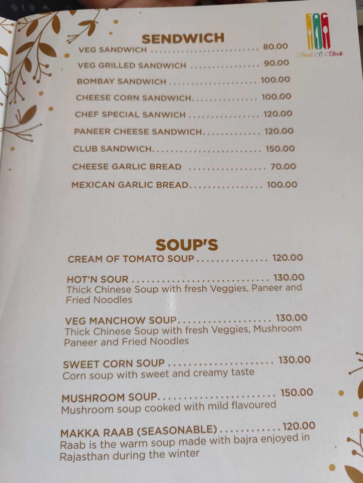 Menu at Food O' Clock, Kota