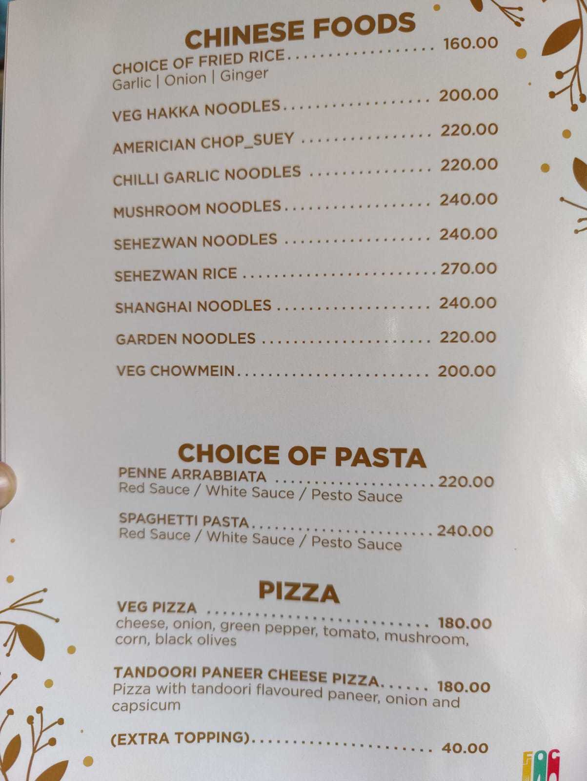 Menu at Food O' Clock, Kota