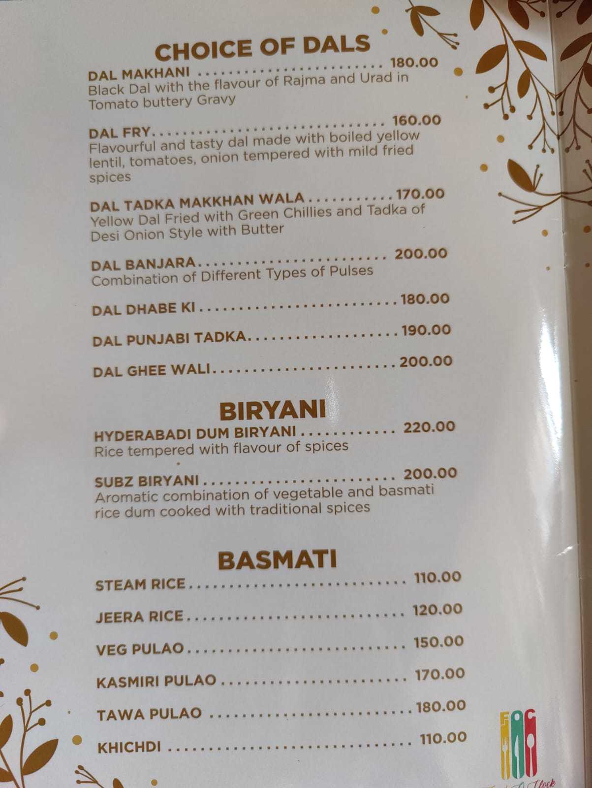 Menu at Food O' Clock, Kota