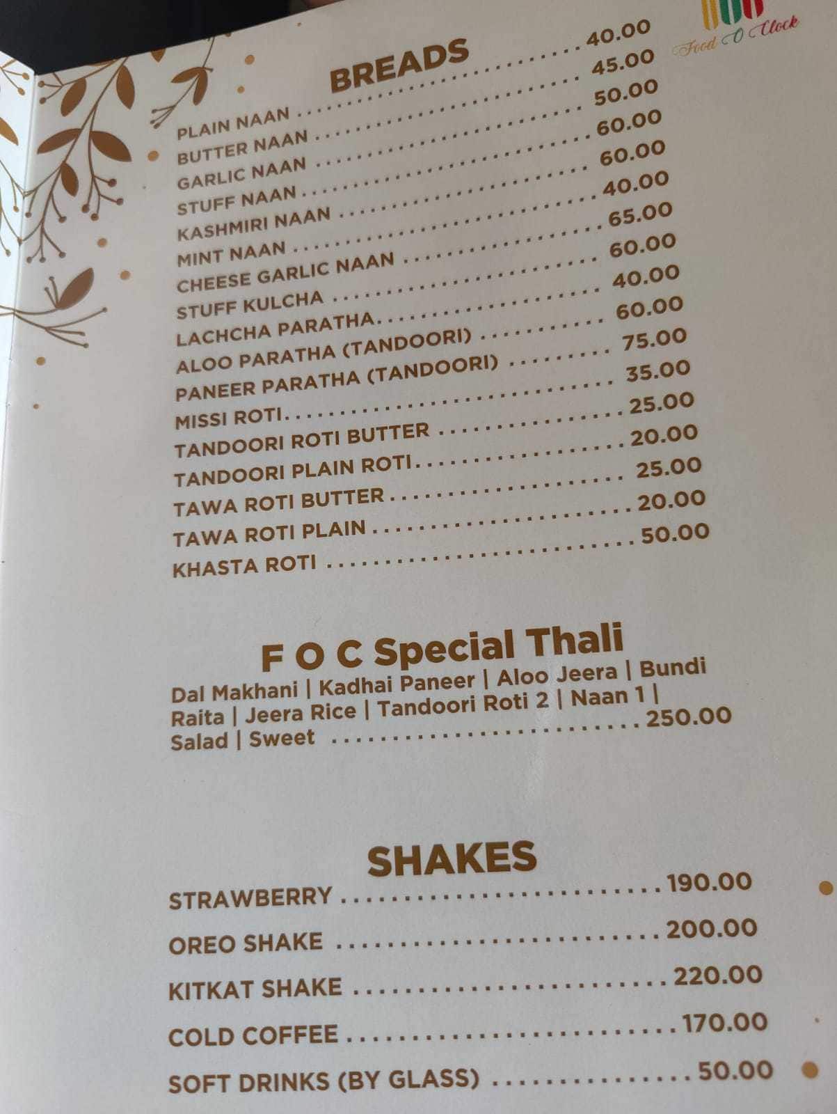 Menu at Food O' Clock, Kota