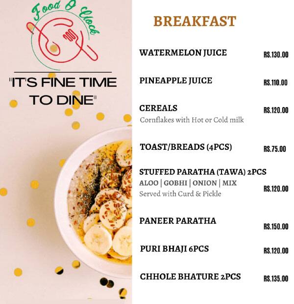 Menu at Food O' Clock, Kota
