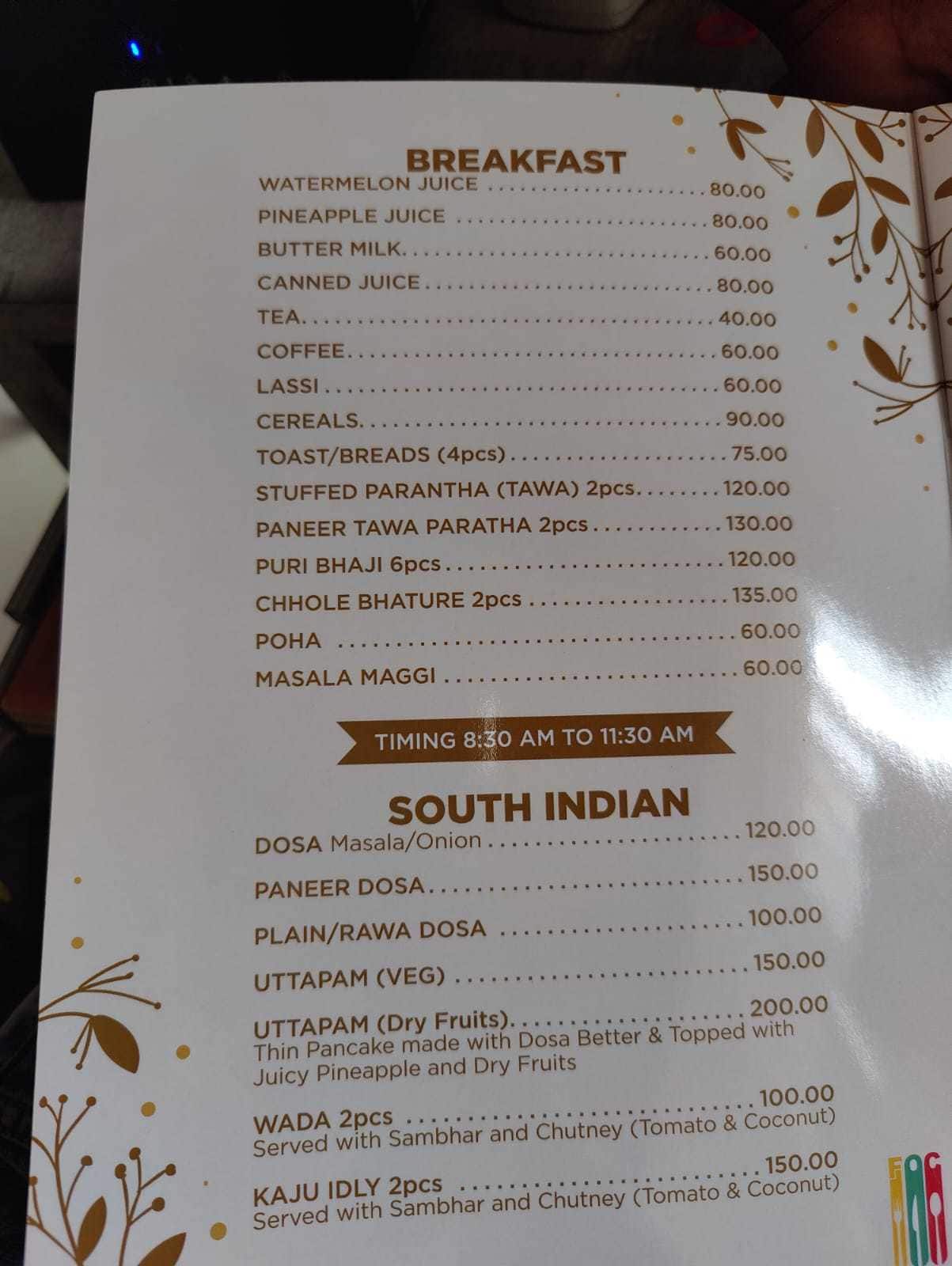 Menu at Food O' Clock, Kota