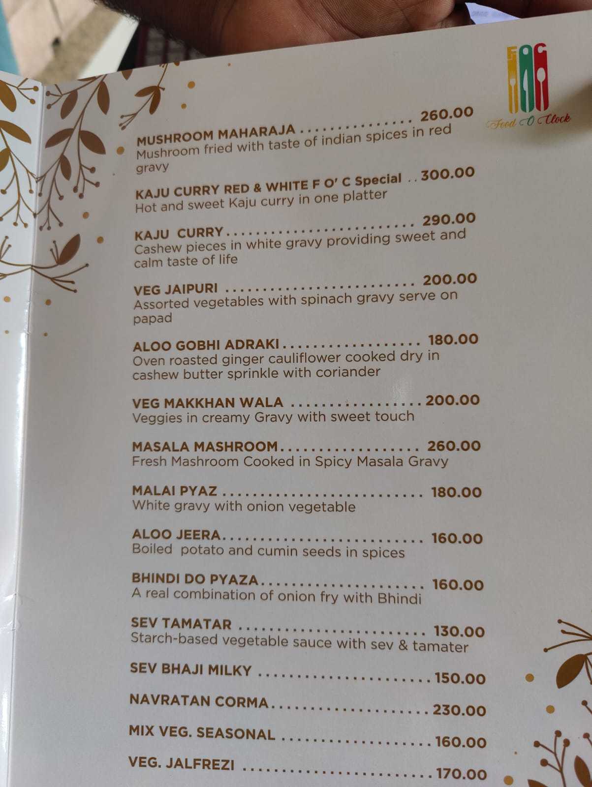 Menu at Food O' Clock, Kota