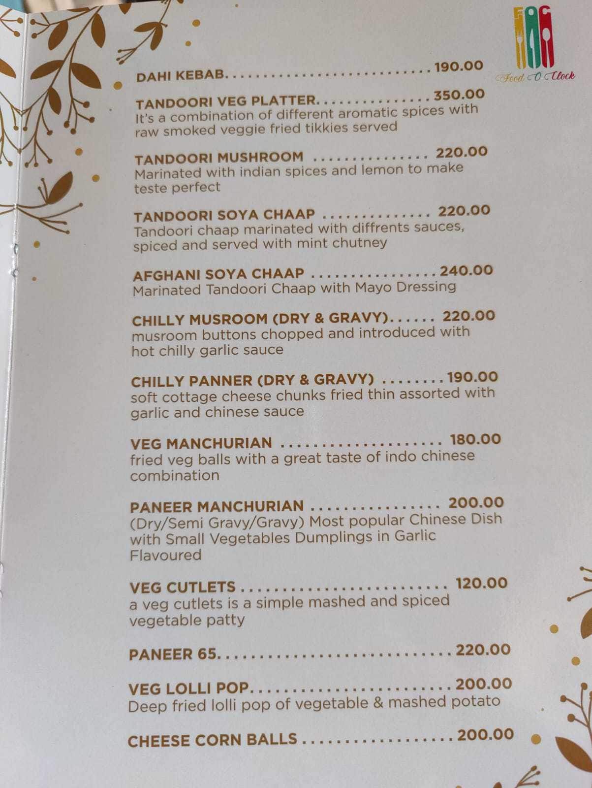 Menu at Food O' Clock, Kota
