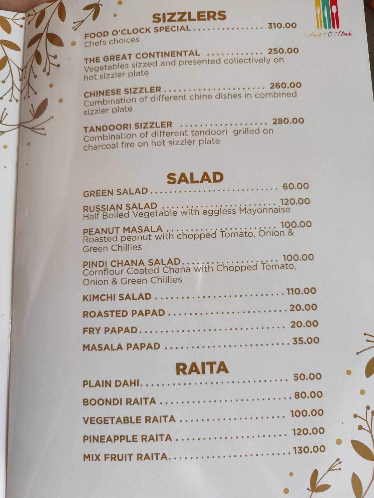 Menu at Food O' Clock, Kota