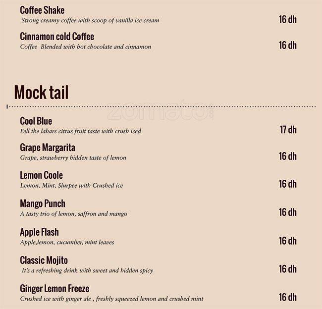 Menu at Just T Cafe, Dubai