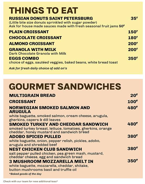 Menu of Nest, Siolim, Goa