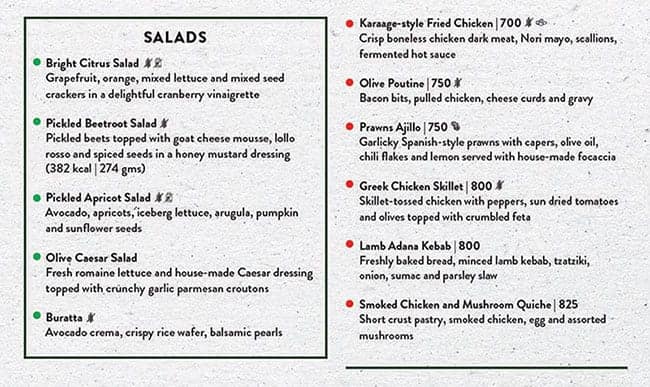 Menu of Olive Bar & Kitchen, Khar, Mumbai