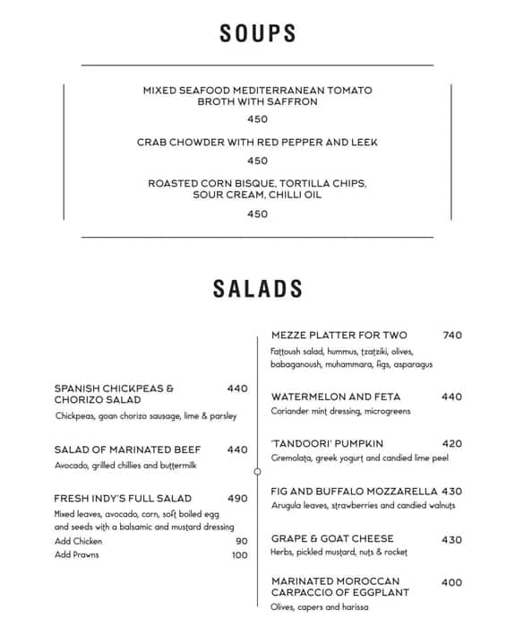 Menu of Sublime, Assagao, Goa