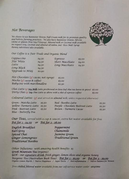 Menu at The Bodhi Tree cafe, Mount Hawthorn