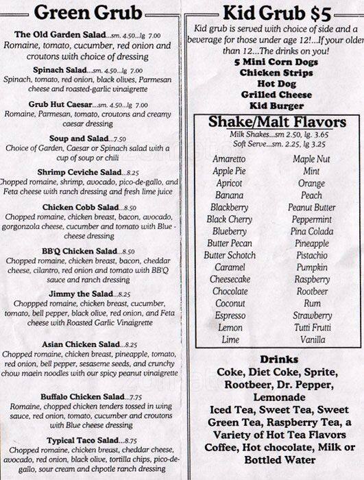 Menu at The Grub Hut restaurant, Kingston
