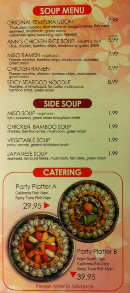 Menu at Yami Sushi restaurant, Decatur