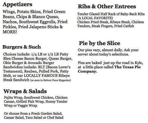 Menu at Ino'z Brew & Chew restaurant, Wimberley