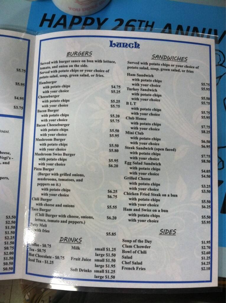 Menu at Mary's Kitchen restaurant, Cornelius