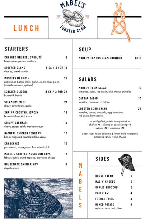 Menu at Mabels Lobster Claw restaurant, Kennebunkport, 124 Ocean Ave