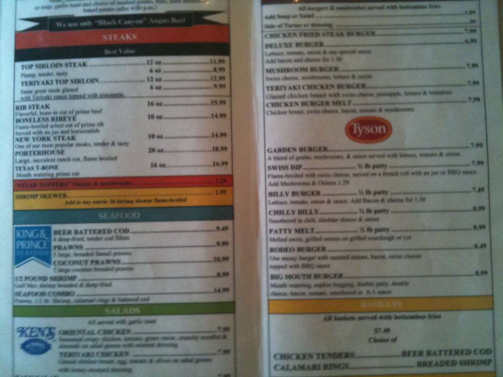 Menu at Buzz Inn Steakhouse, Ellensburg