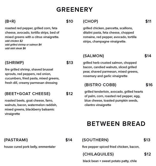 Menu at Barrel + Rye, Geneva