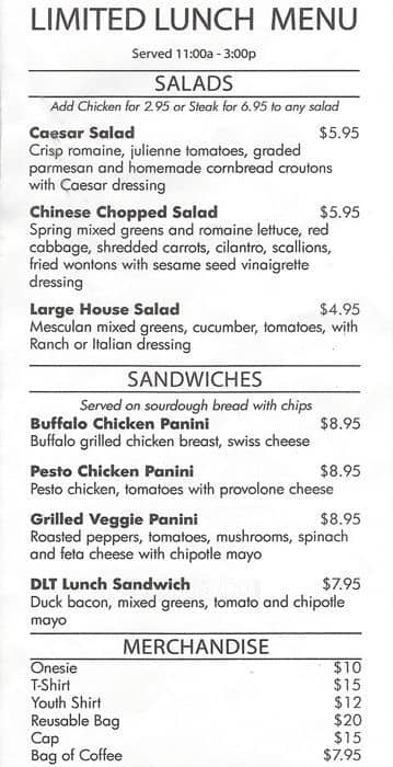 Menu at Peach's Restaurant, Chicago