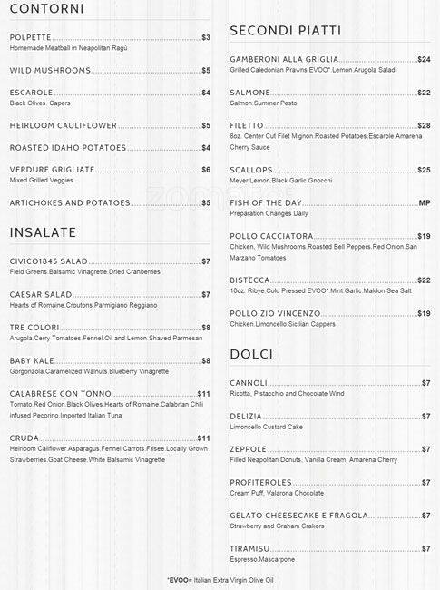 Menu at Civico 1845 restaurant, San Diego