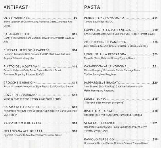 Menu at Civico 1845 restaurant, San Diego