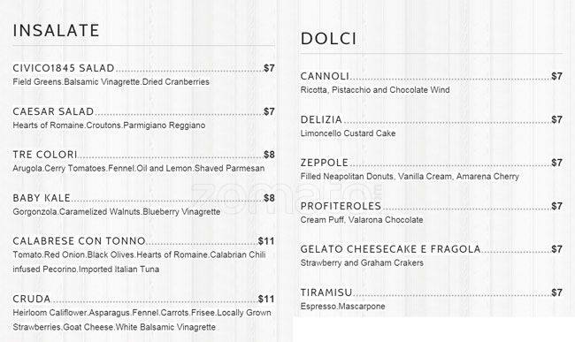 Menu at Civico 1845 restaurant, San Diego