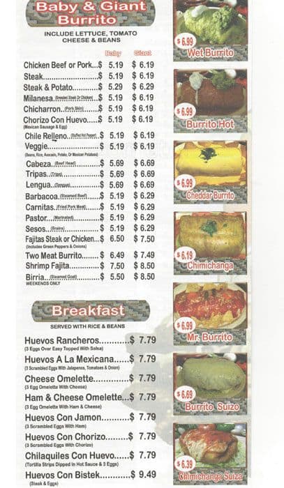 Menu at Mr Burritos restaurant, Bensenville
