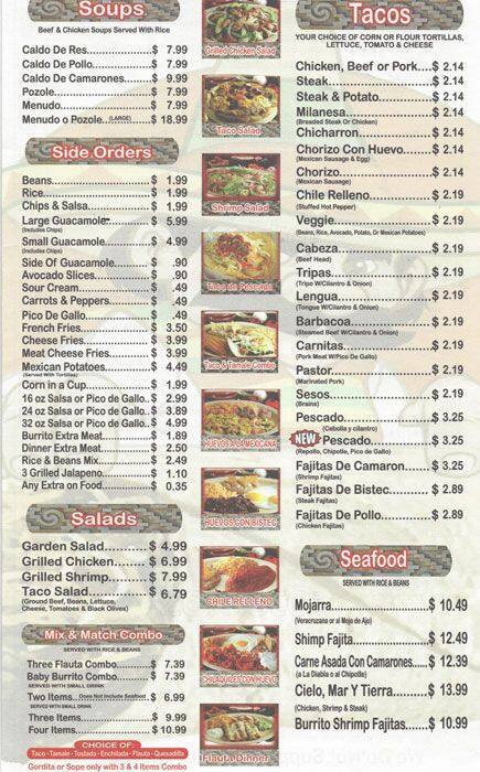 Menu at Mr Burritos restaurant, Bensenville