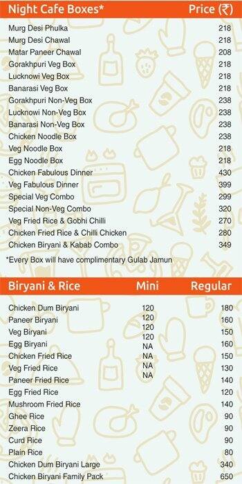 Menu at Night Cafe, Bengaluru, 1st