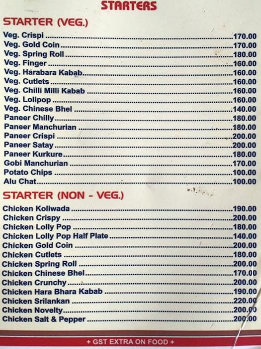Menu of Garuda Restaurant & Bar, Kandivali West, Mumbai