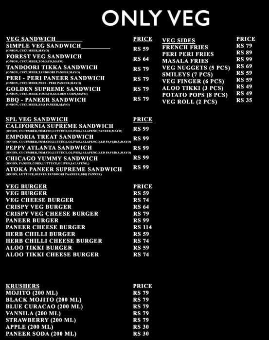 Menu of Only Veg, GST Road, Chennai