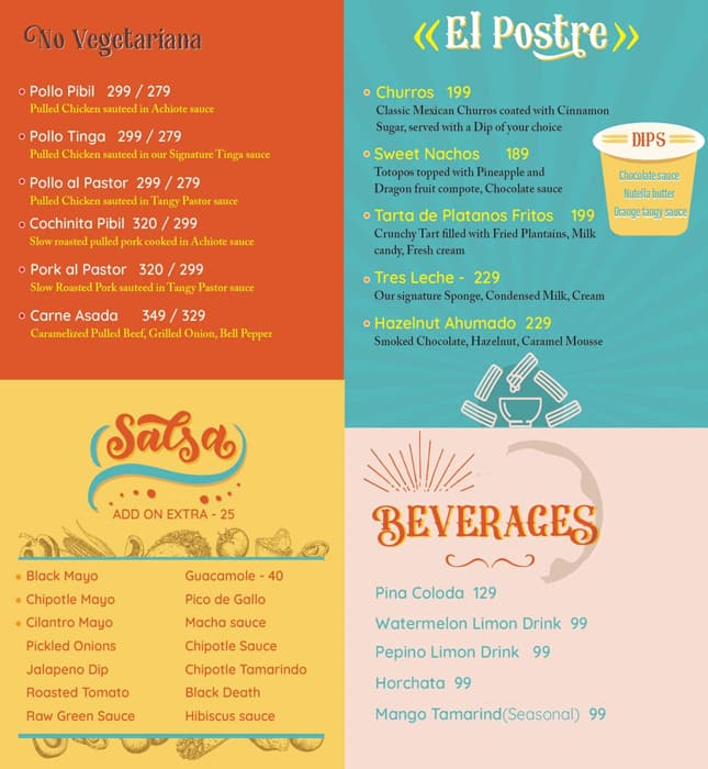 Menu at Tinga, Chennai