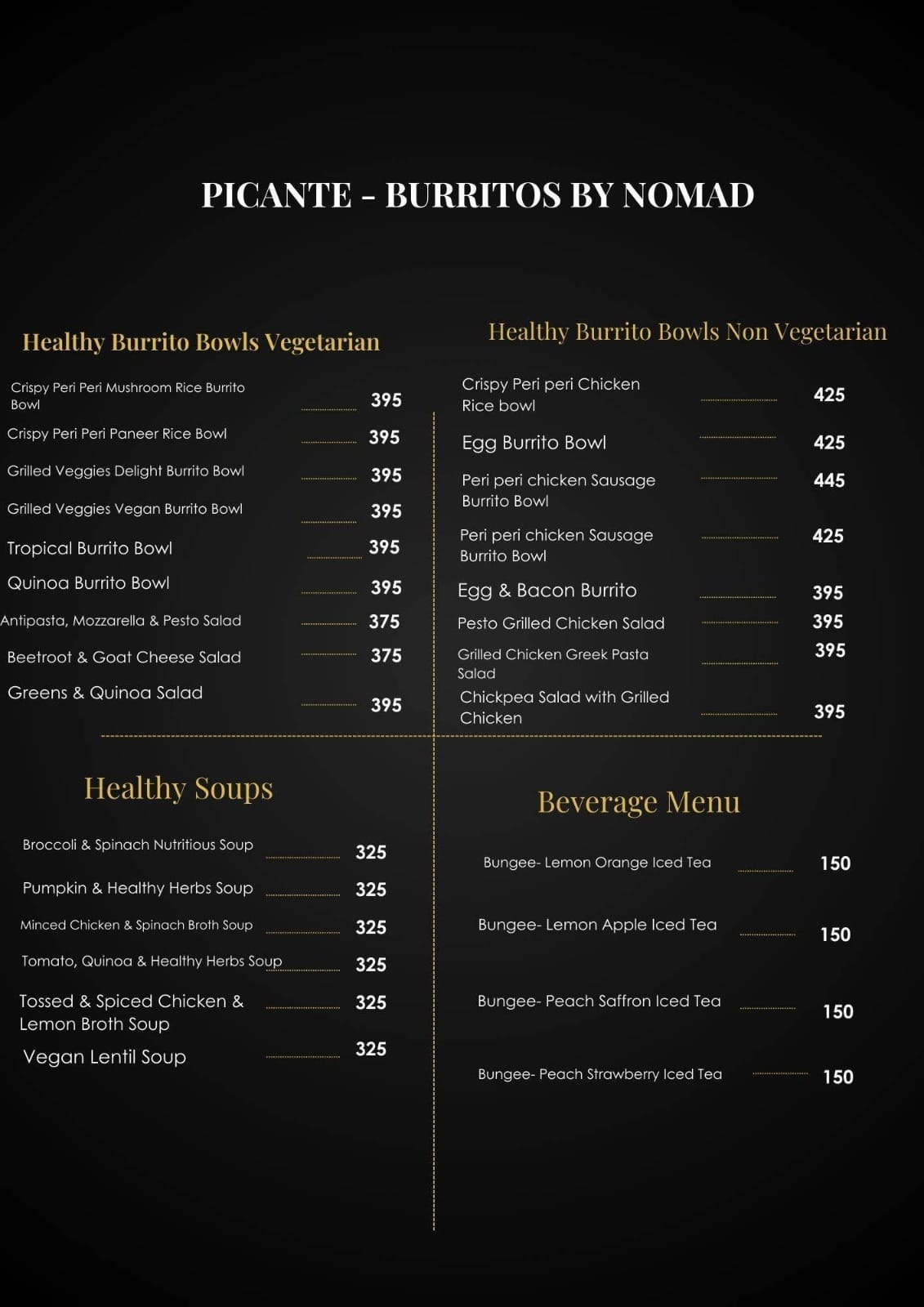 Menu of Picante - Burritos by Nomad, Koramangala 7th Block, Bangalore