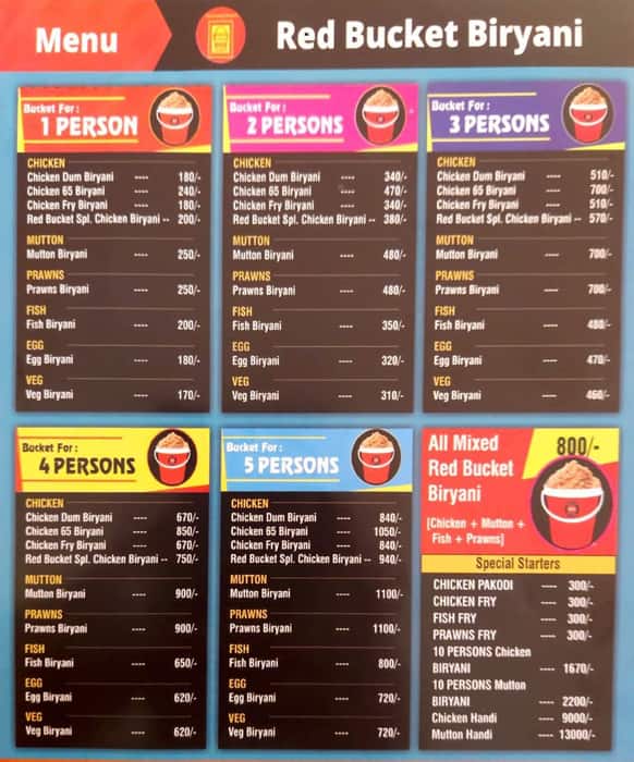 Menu of Red Bucket Biryani, Meerpet, Hyderabad